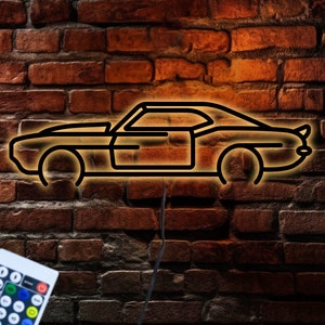 Classic Car Metal Wall Decor LED Sign, Car Sideview Sign, Muscle Car ...