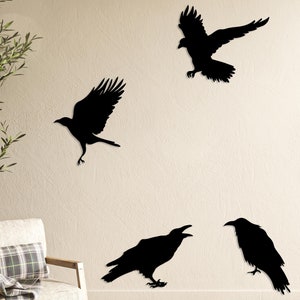 Crows Metal Wall Art, Black Crow Sign, 3-6 Pieces Raven Decor, Young ...