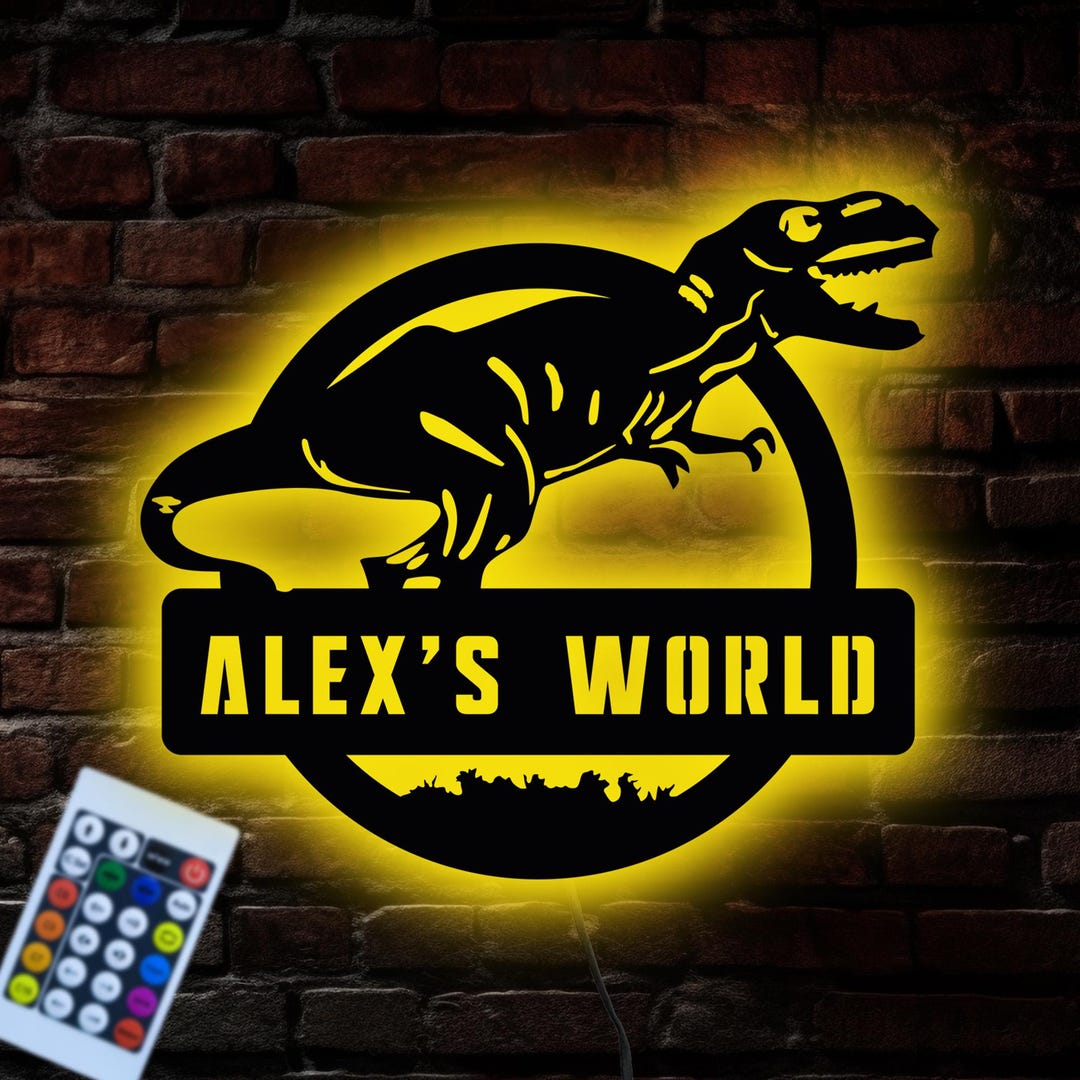Custom Dinosaur Metal LED Sign, Personalized Name RGB LED Sign ...