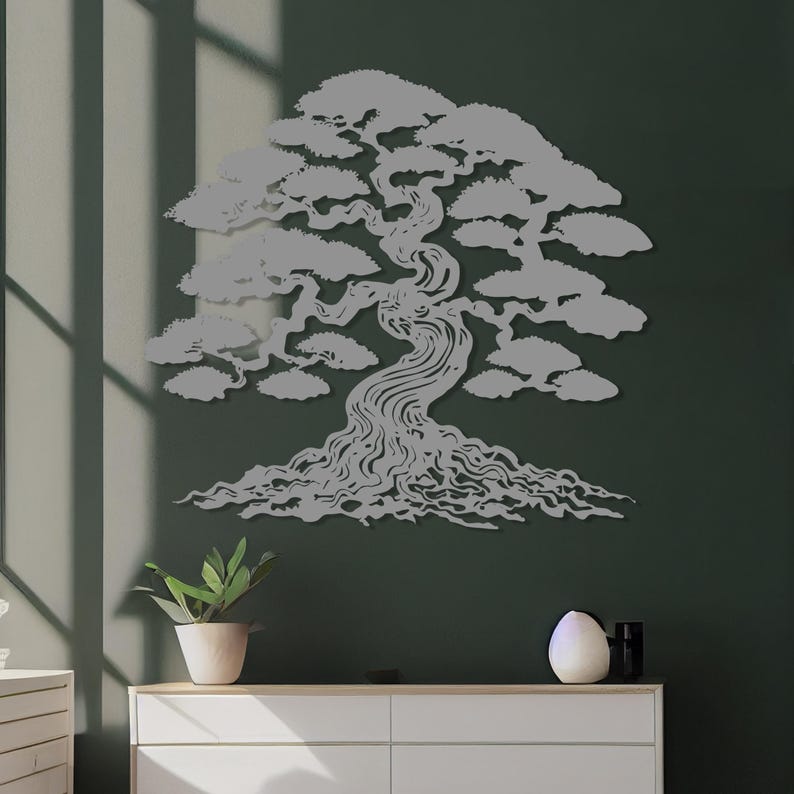 Large Tree of Life Metal Wall Art, Oversize Pine Tree Decor, Fireplace ...