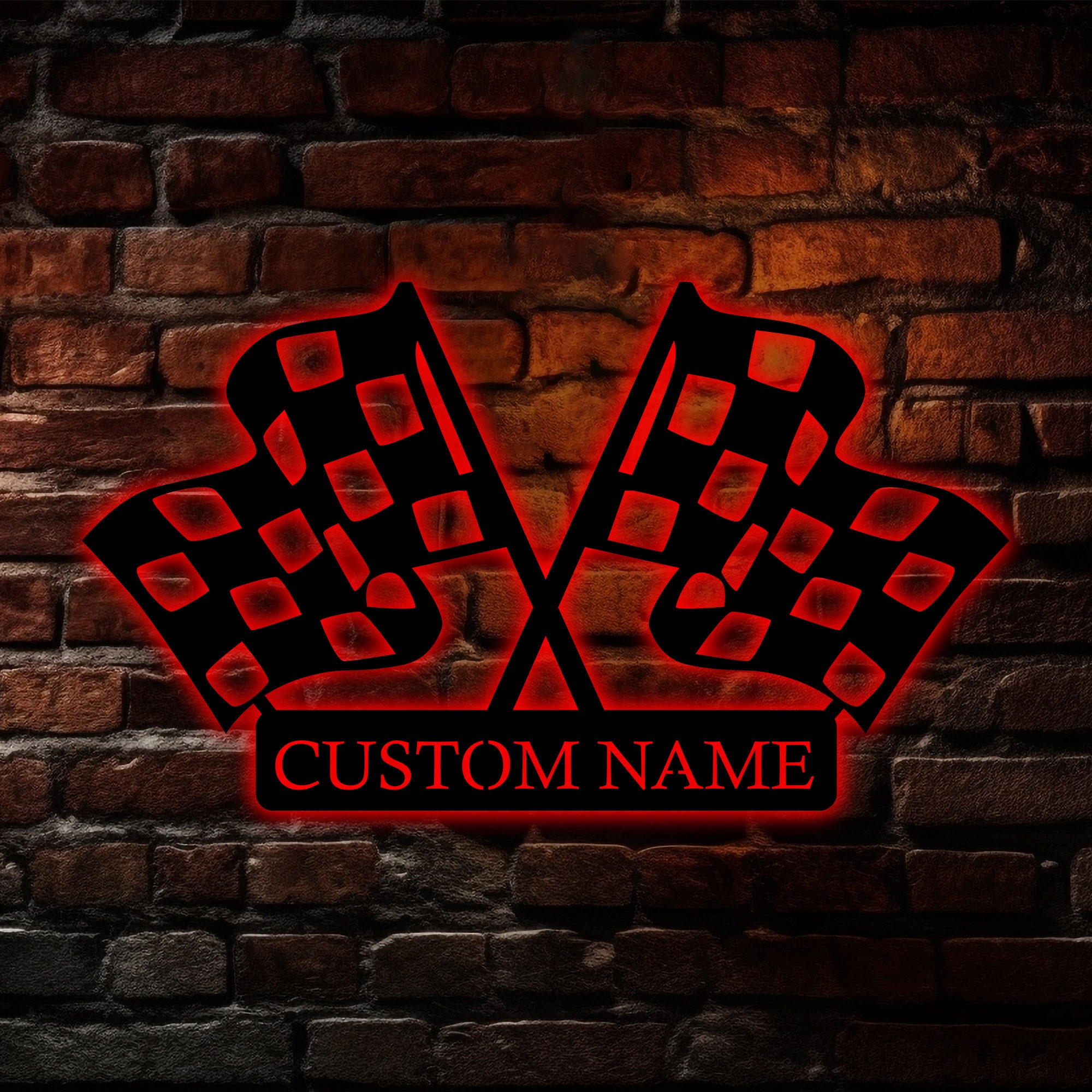 Custom Racing Flag Metal Wall Art LED Light, Start Finish Line Sign ...