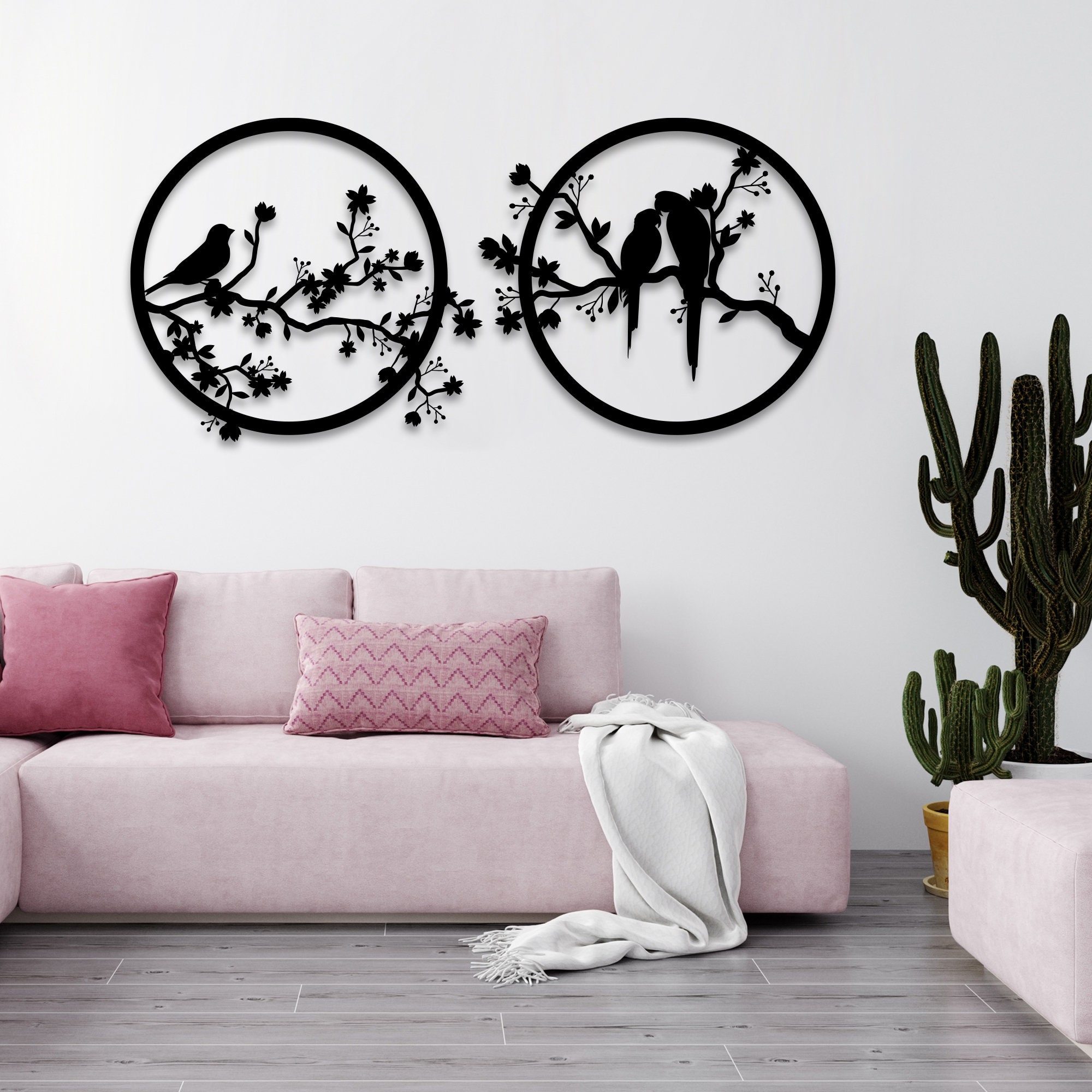 Birds Metal Wall Decors, 2 Pieces Birds Decor, Birds on Branch Metal ...