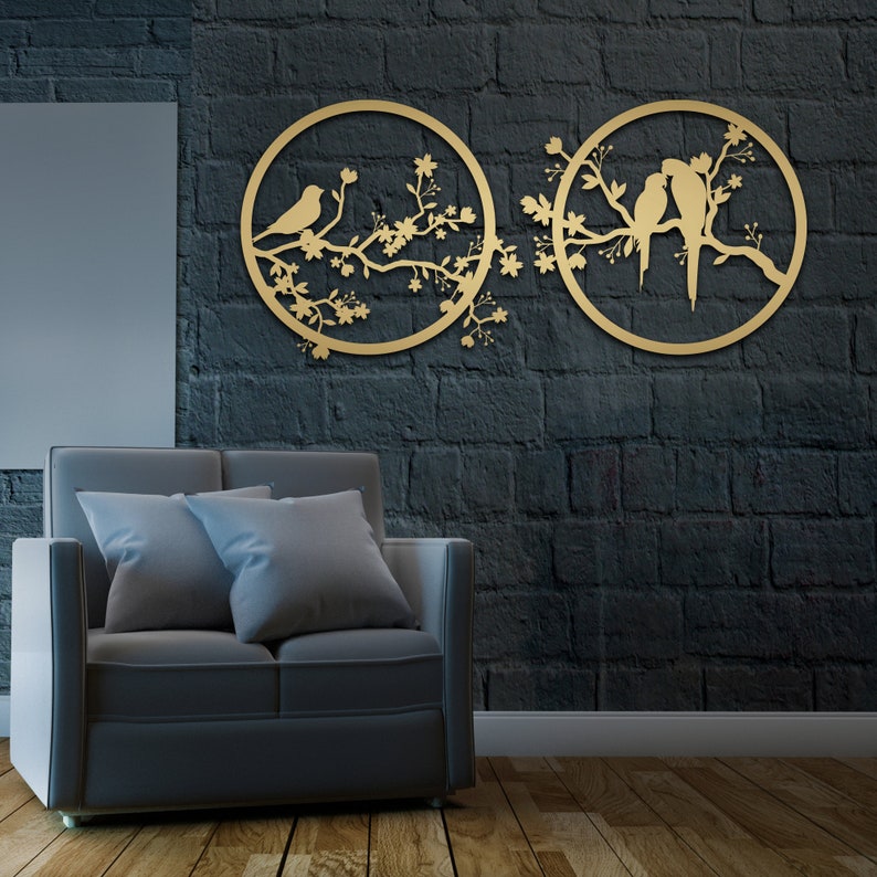 Birds Metal Wall Decors, 2 Pieces Birds Decor, Birds on Branch Metal ...