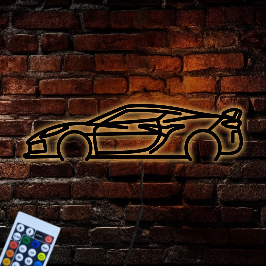 Sport Car Wall Decor LED Sign, Muscle Car Metal Decor With Led Light ...