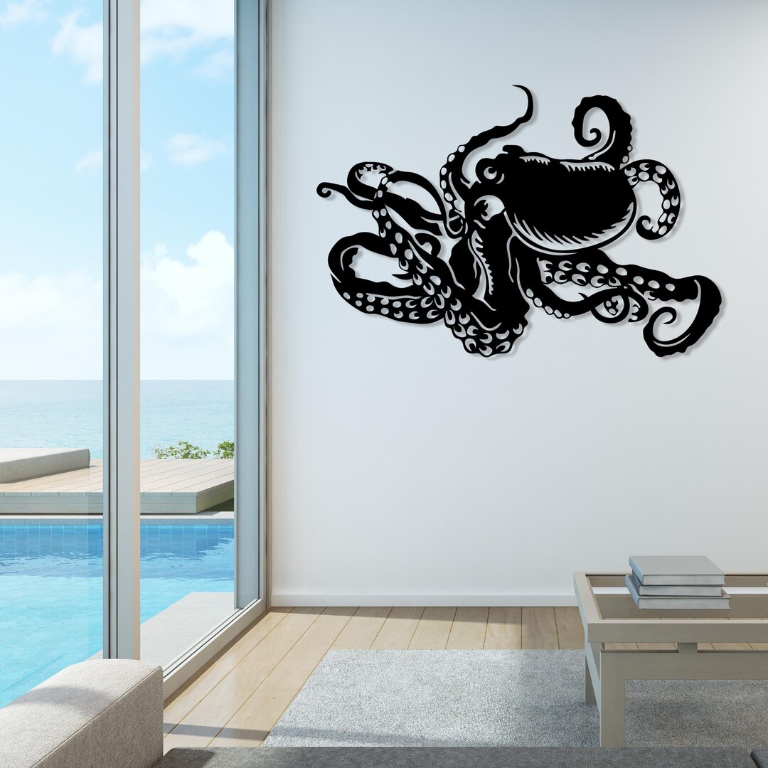 Octopus Metal Wall Art, Seaman Wall Sign, Fisherman Decorations, Large ...