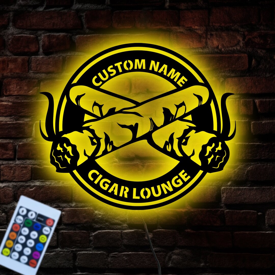 Custom Cigar Metal Bar Sign With LED Light, Cigar Lounge Sign ...
