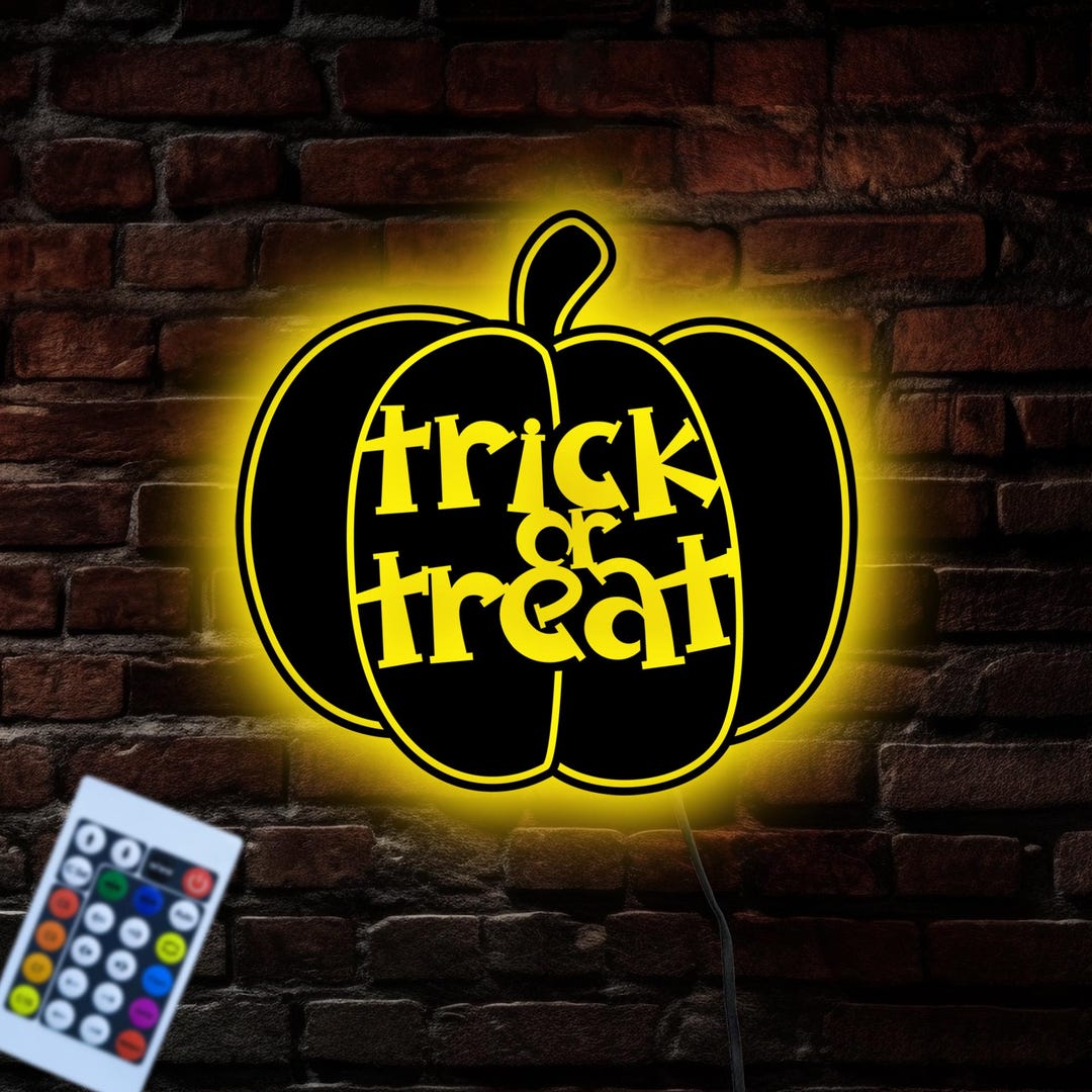 Trick or Treat Metal LED Sign, Lighted Halloween Decorations, Garden ...