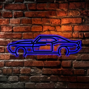 Classic Car Metal Wall Decor LED Sign, Car Sideview Sign, Muscle Car ...