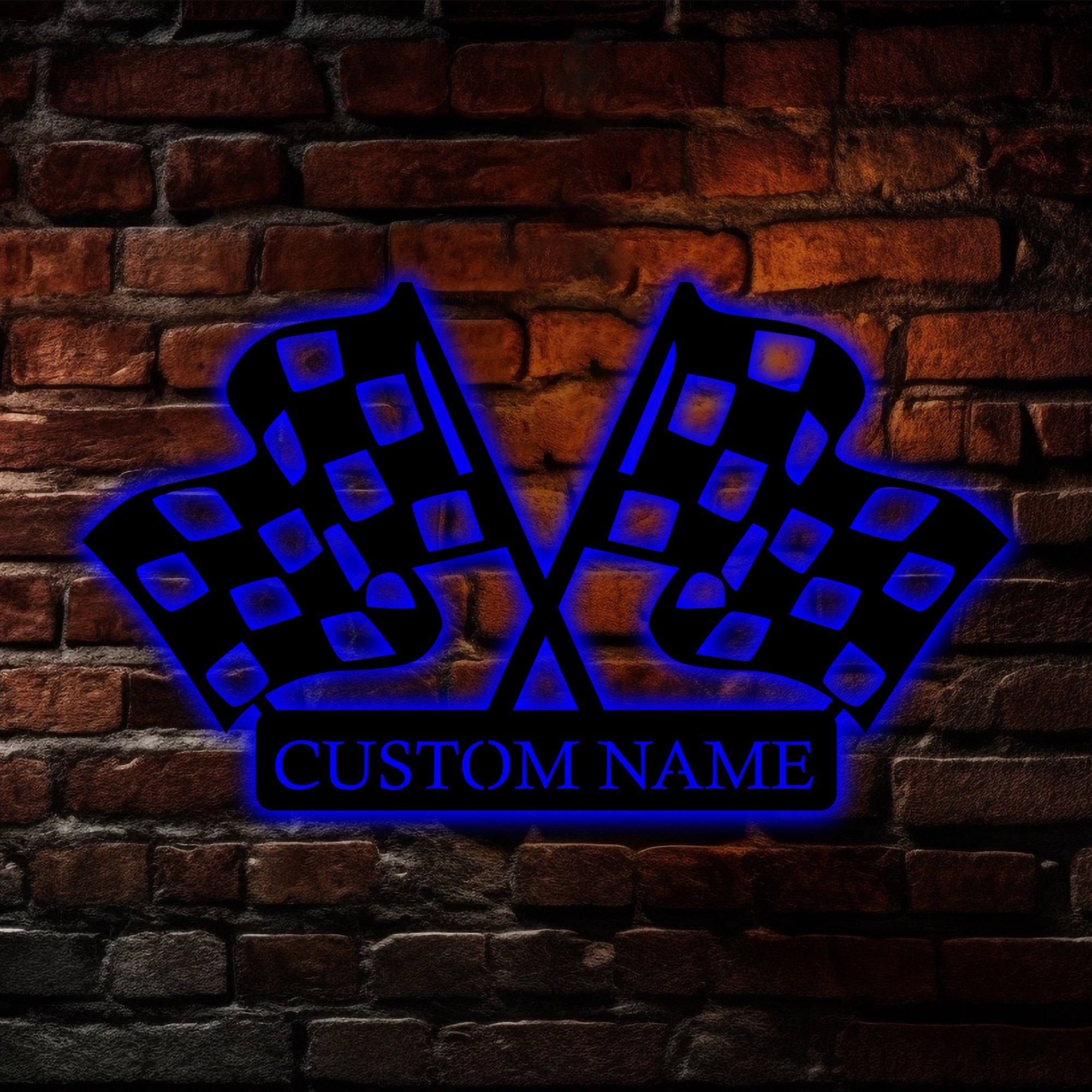 Custom Racing Flag Metal Wall Art LED Light, Start Finish Line Sign ...