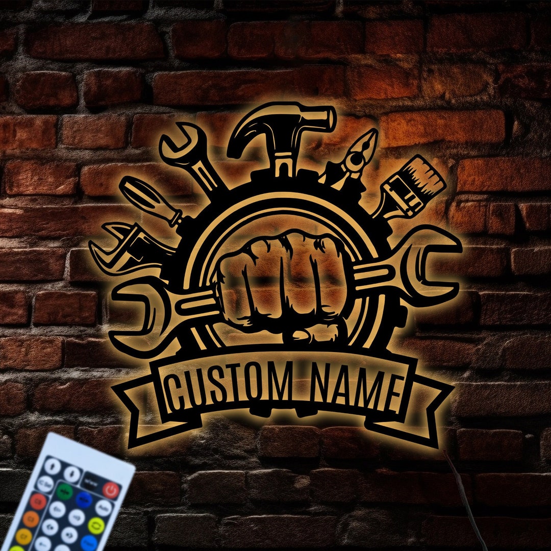 Custom Garage Wall Decor LED Light, Repairman Metal Sign, Personalized ...