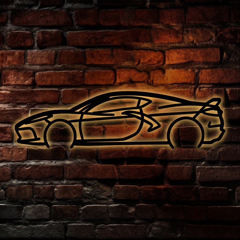 Sport Car Silhouette Wall Decor LED Light, Sport Car Metal Sign With ...