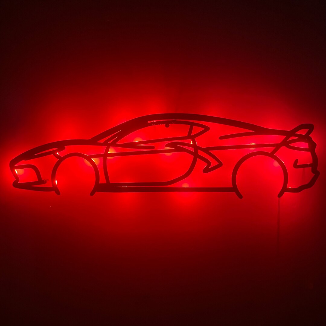Sport Car Contour Wall Decor LED Light, Sport Car Metal Sign With Led ...