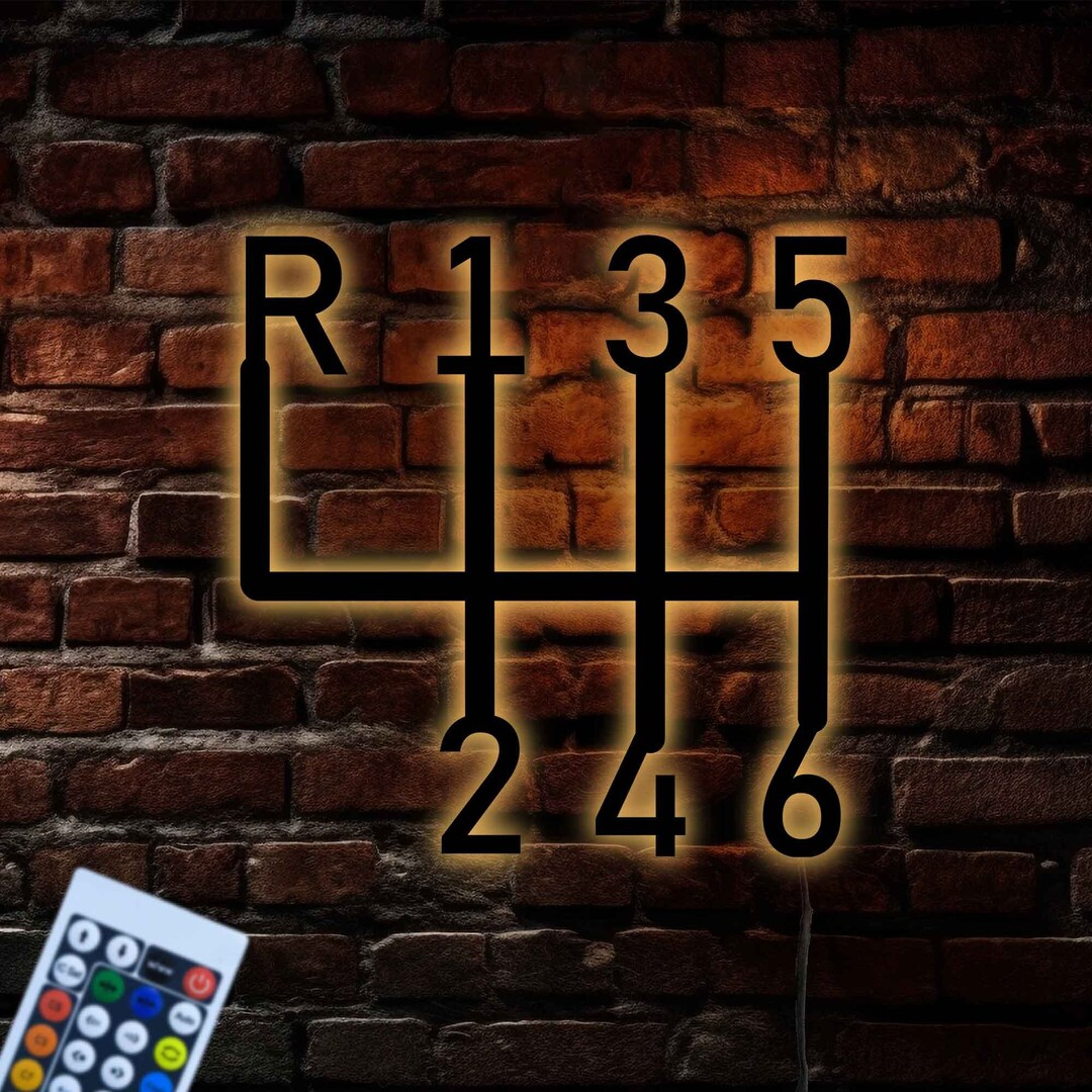 Car Gearbox Metal Wall Decor LED Light, Manual Gearbox Led Sign, 6 ...