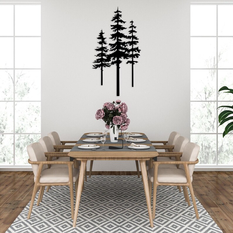 Pine Tree Metal Wall Art, Rustic Wispy Pine Wall Art, Nature-inspired ...