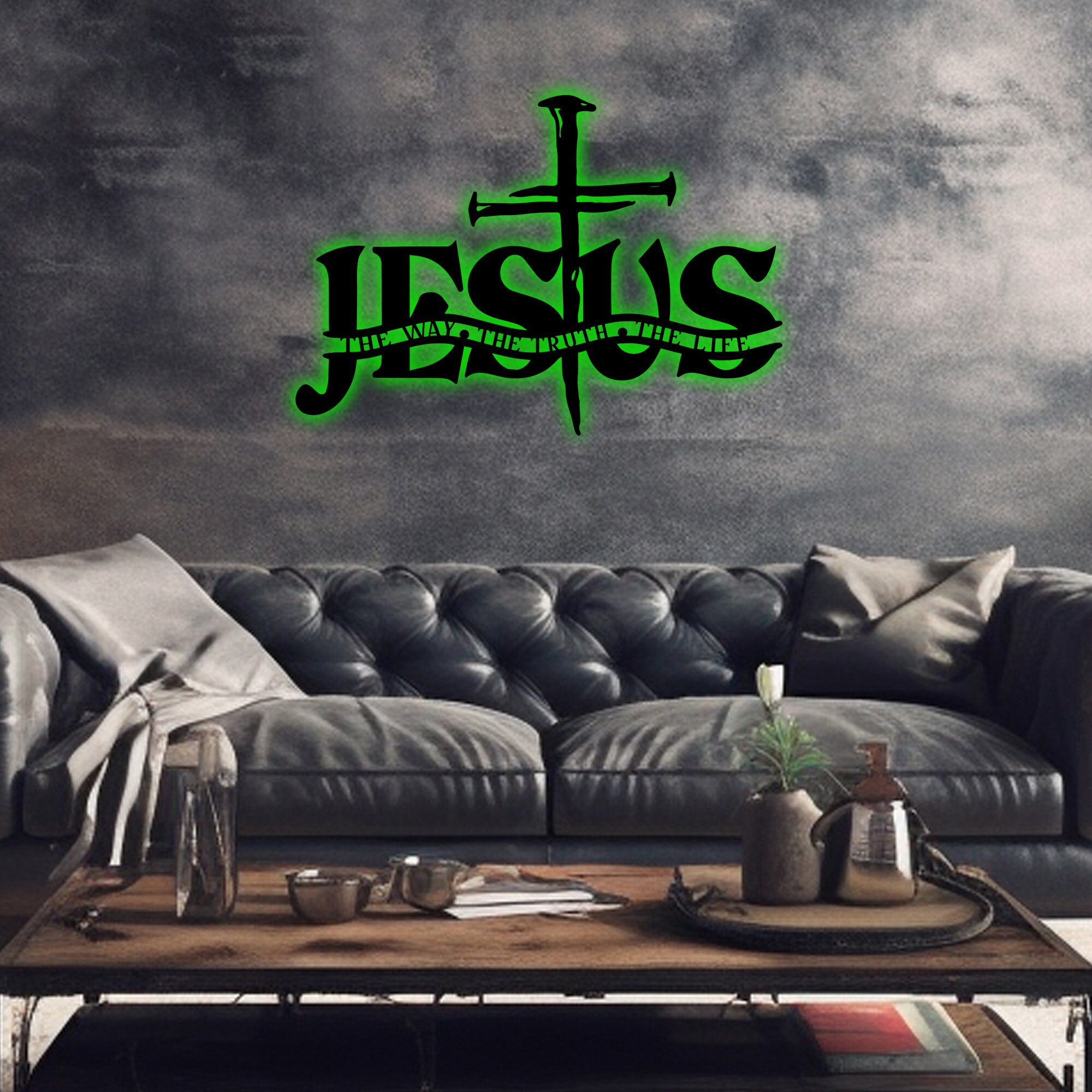 Jesus the Way the Truth the Life Metal Wall Art LED Light, Cross Jesus ...