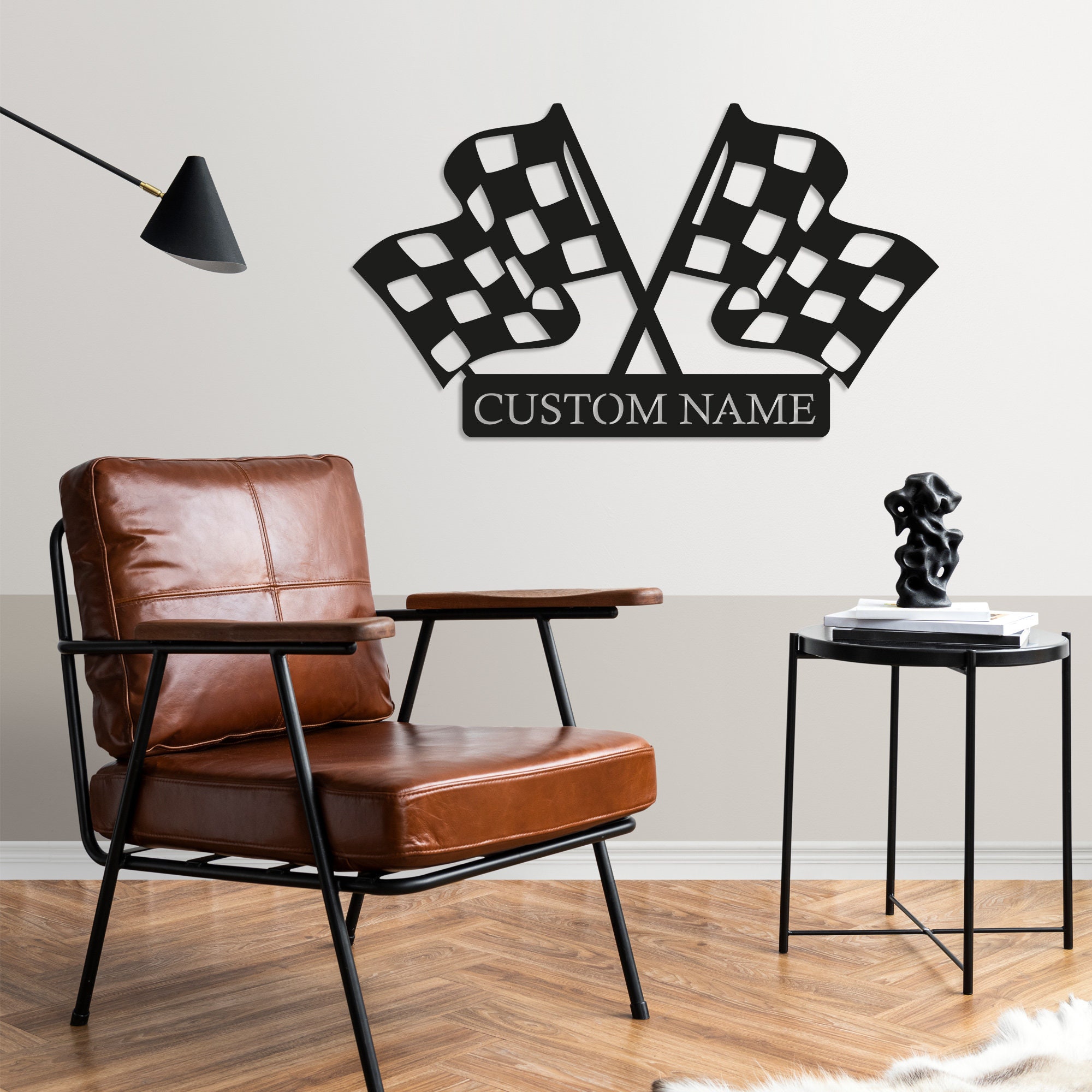 Custom Racing Flag Metal Wall Art LED Light, Start Finish Line Sign ...