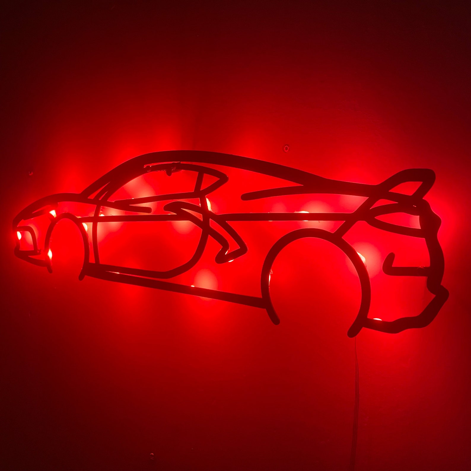 Sport Car Silhouette Wall Decor LED Light, Sport Car Metal Sign With ...