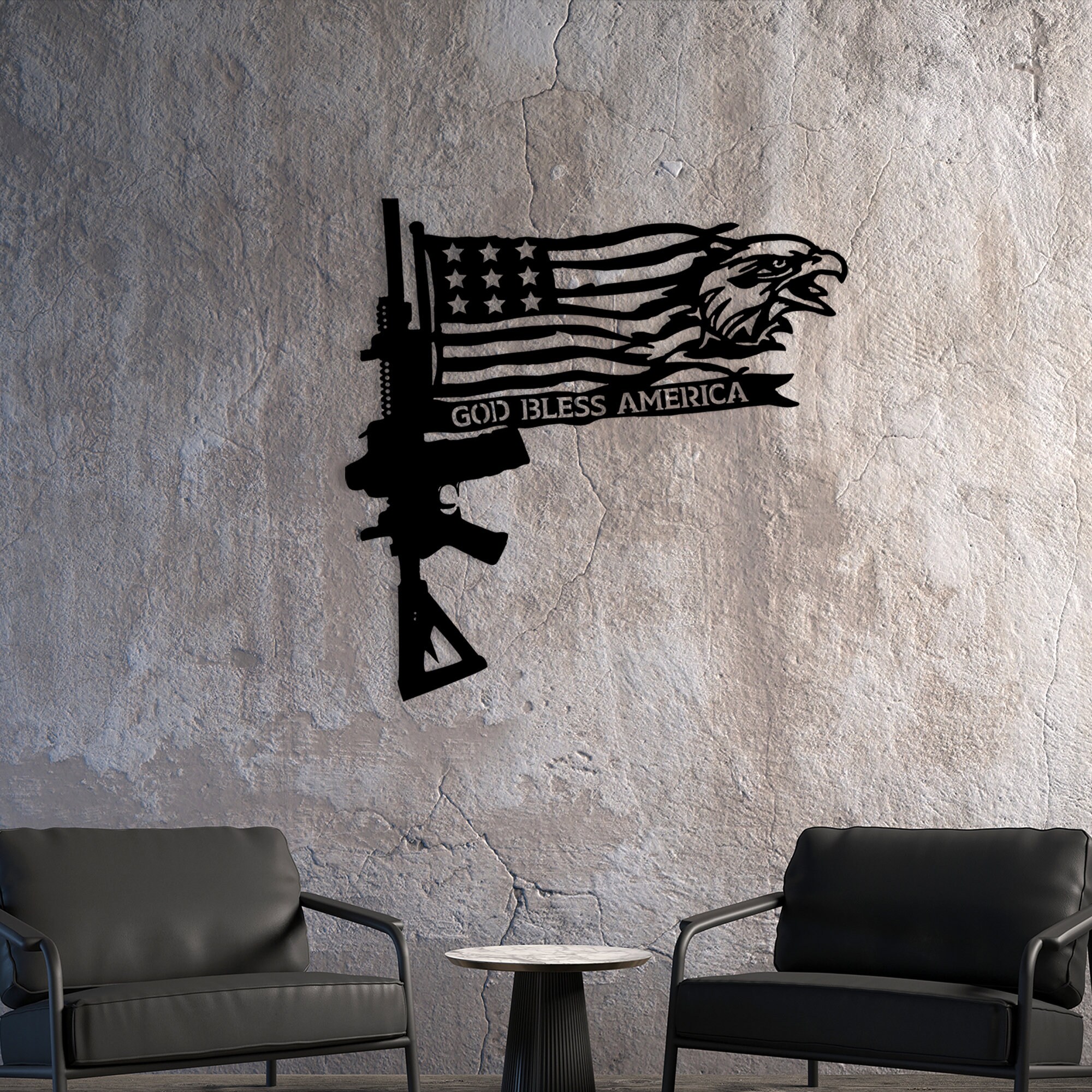 Gun American Flag Metal Wall Art LED Sign, 4th of July Decor, God Bless ...