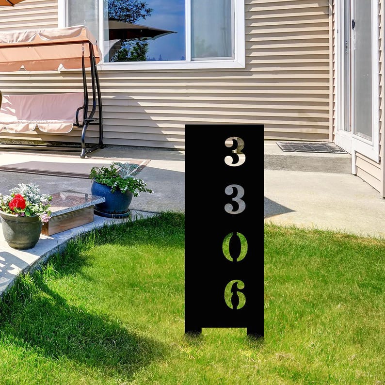 Solar Metal Address Numbers Sign for Yard, Lighted Vertical Modern ...