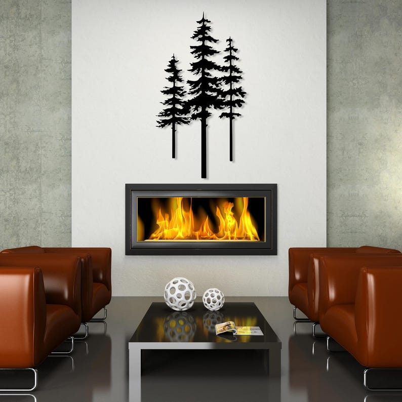 Pine Tree Metal Wall Art, Rustic Wispy Pine Wall Art, Nature-inspired ...