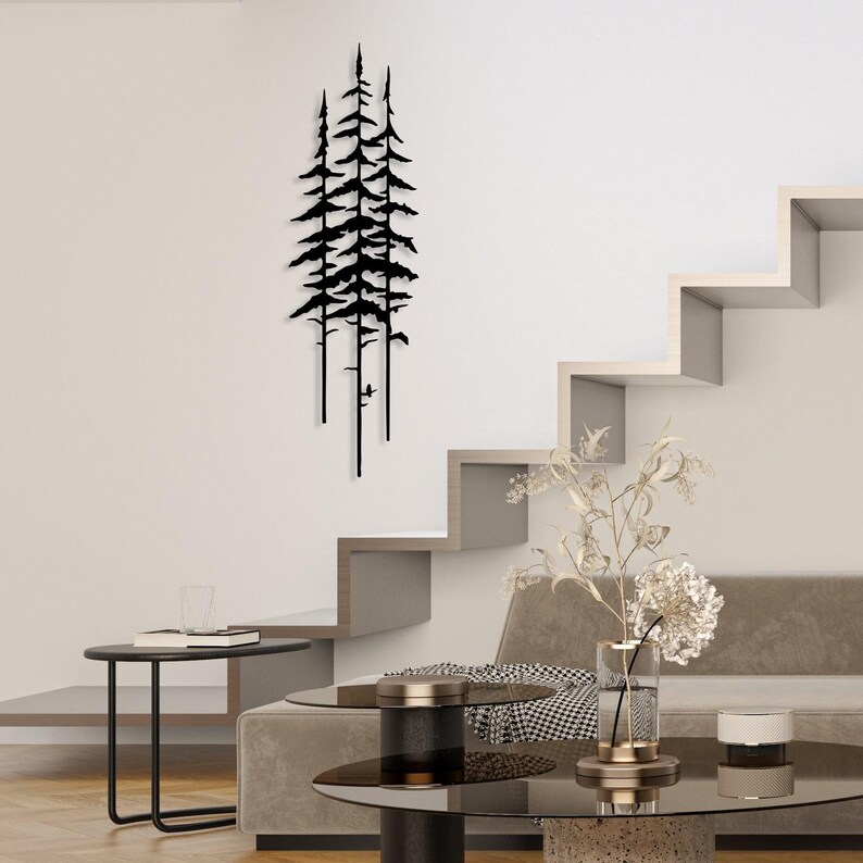 Wispy Pine Tree Metal Wall Art, Steel Pine Decor, Large Tree Decor ...
