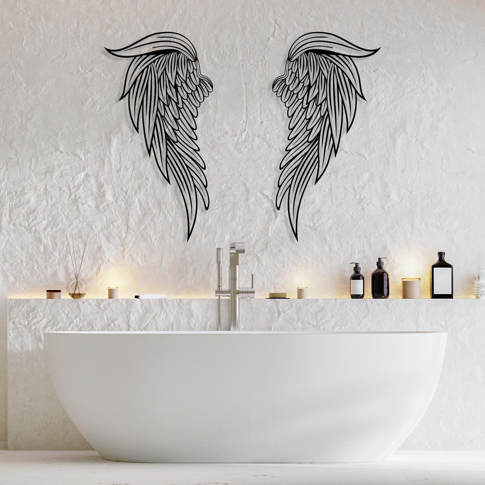 Large Angel Wings Metal Wall Art, Angel Metal Wall Sculpture, Home ...