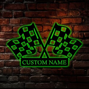 Custom Racing Flag Metal Wall Art LED Light, Start Finish Line Sign ...