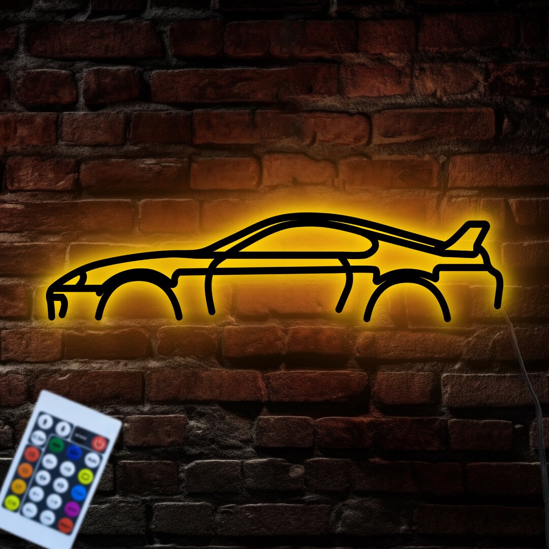 Sports Car Metal Wall Art LED Sign, Car Contour Line Art, Garage Decor ...