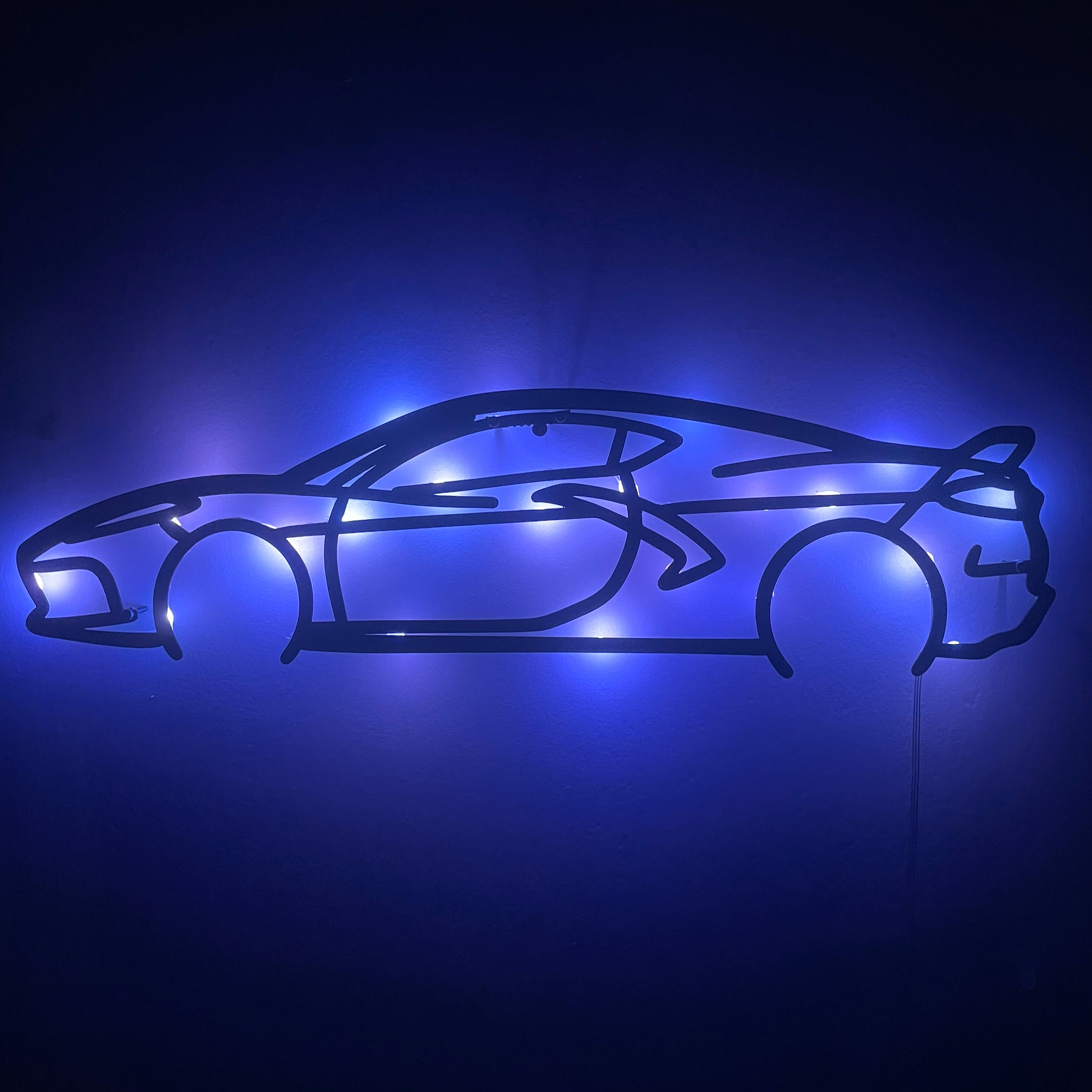 Sport Car Silhouette Wall Decor LED Light, Sport Car Metal Sign With ...