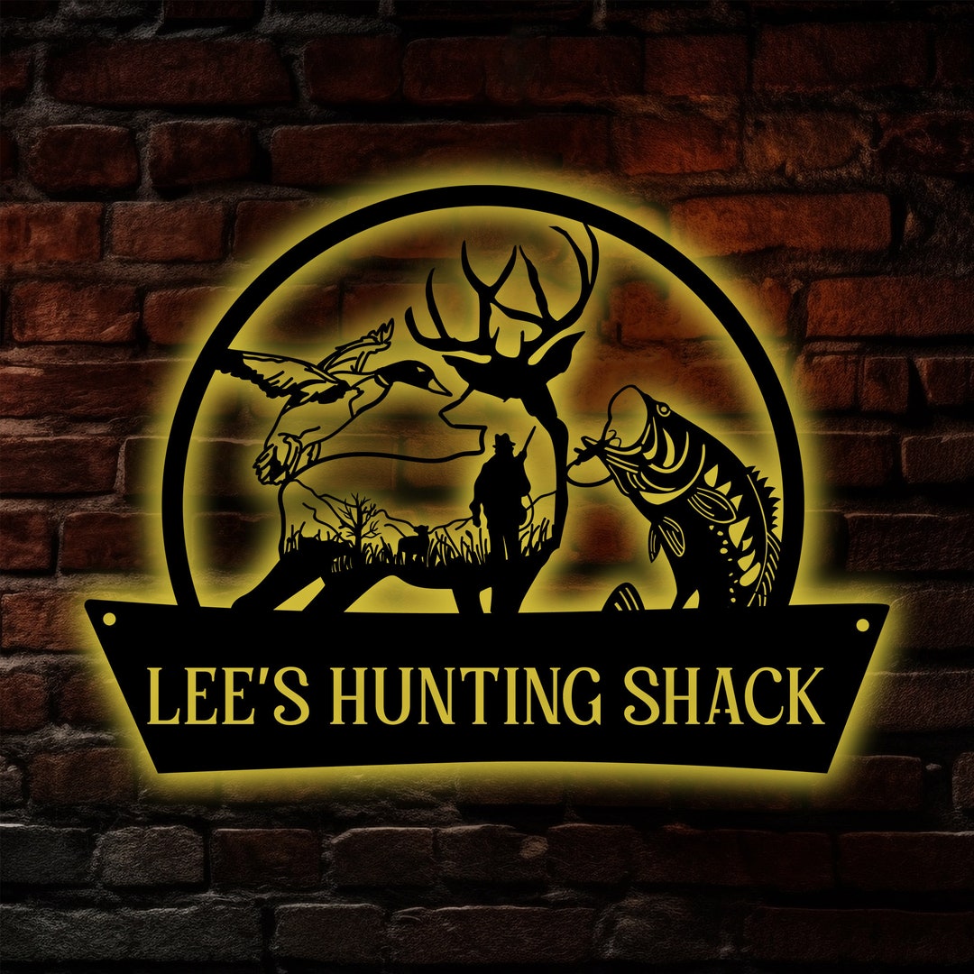 Personalized Hunting Shack Metal Wall Sign Led Light, Custom Hunting ...