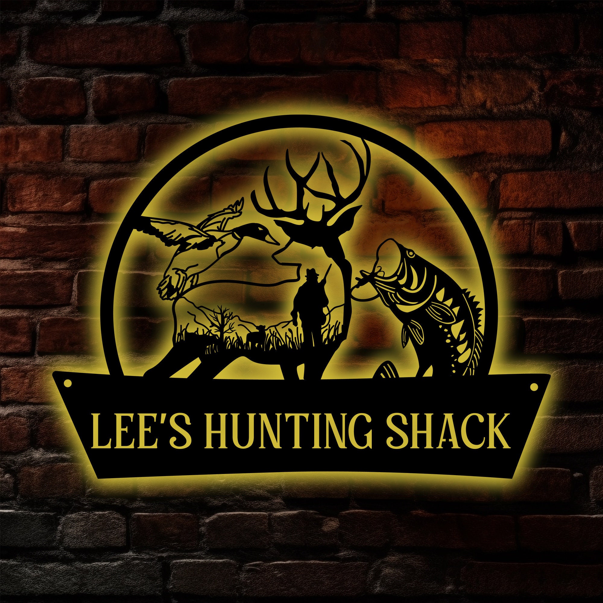Personalized Hunting Shack Metal Wall Sign Led Light, Custom Hunting ...