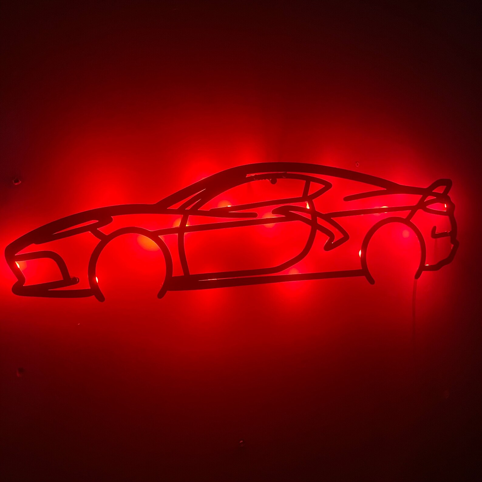 Sport Car Silhouette Wall Decor LED Light, Sport Car Metal Sign With ...