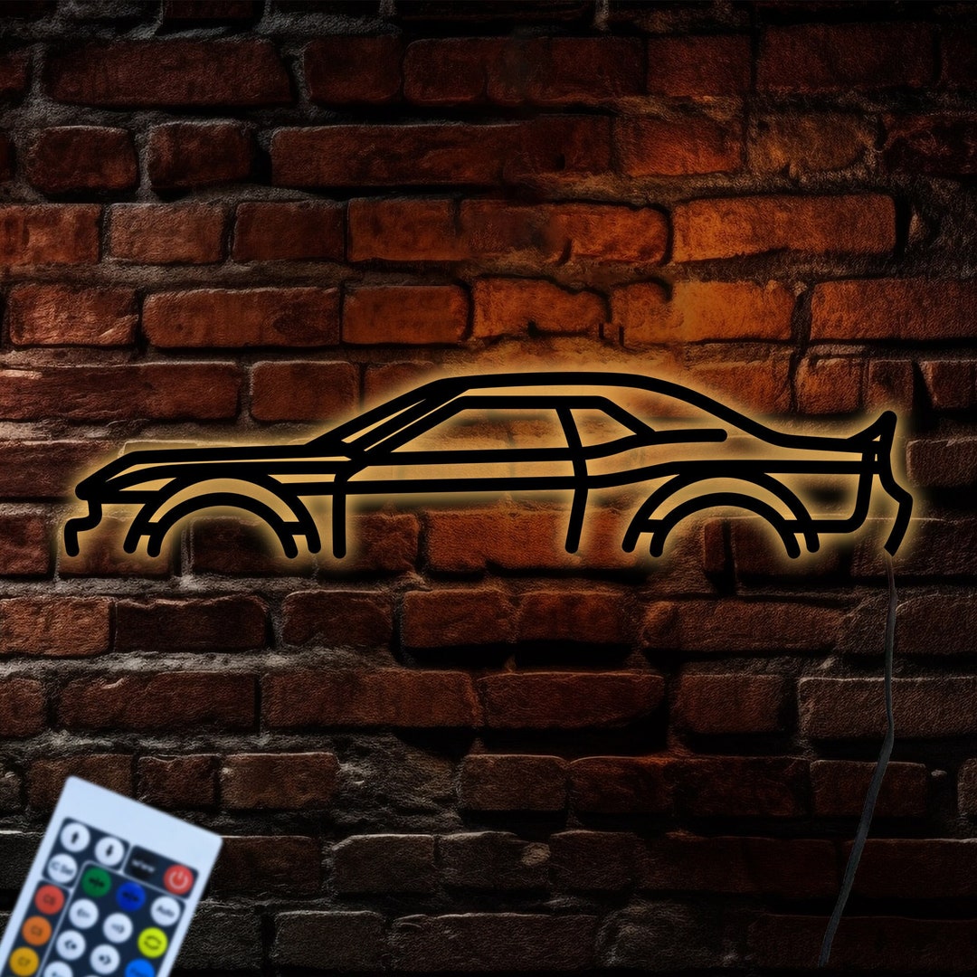 American Muscle Car Metal Wall Art LED Sign, Car Silhouette With ...