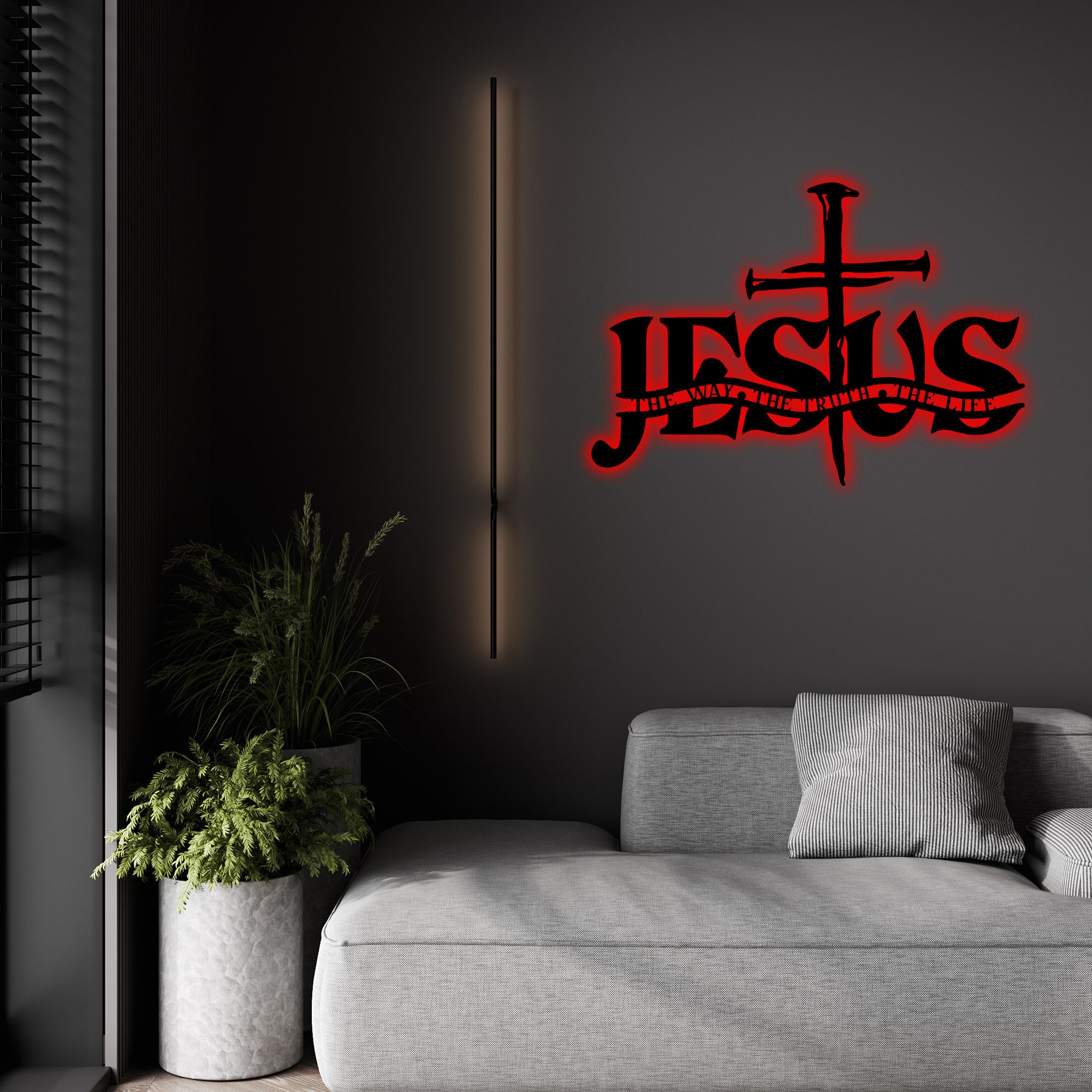 Jesus the Way the Truth the Life Metal Wall Art LED Light, Cross Jesus ...