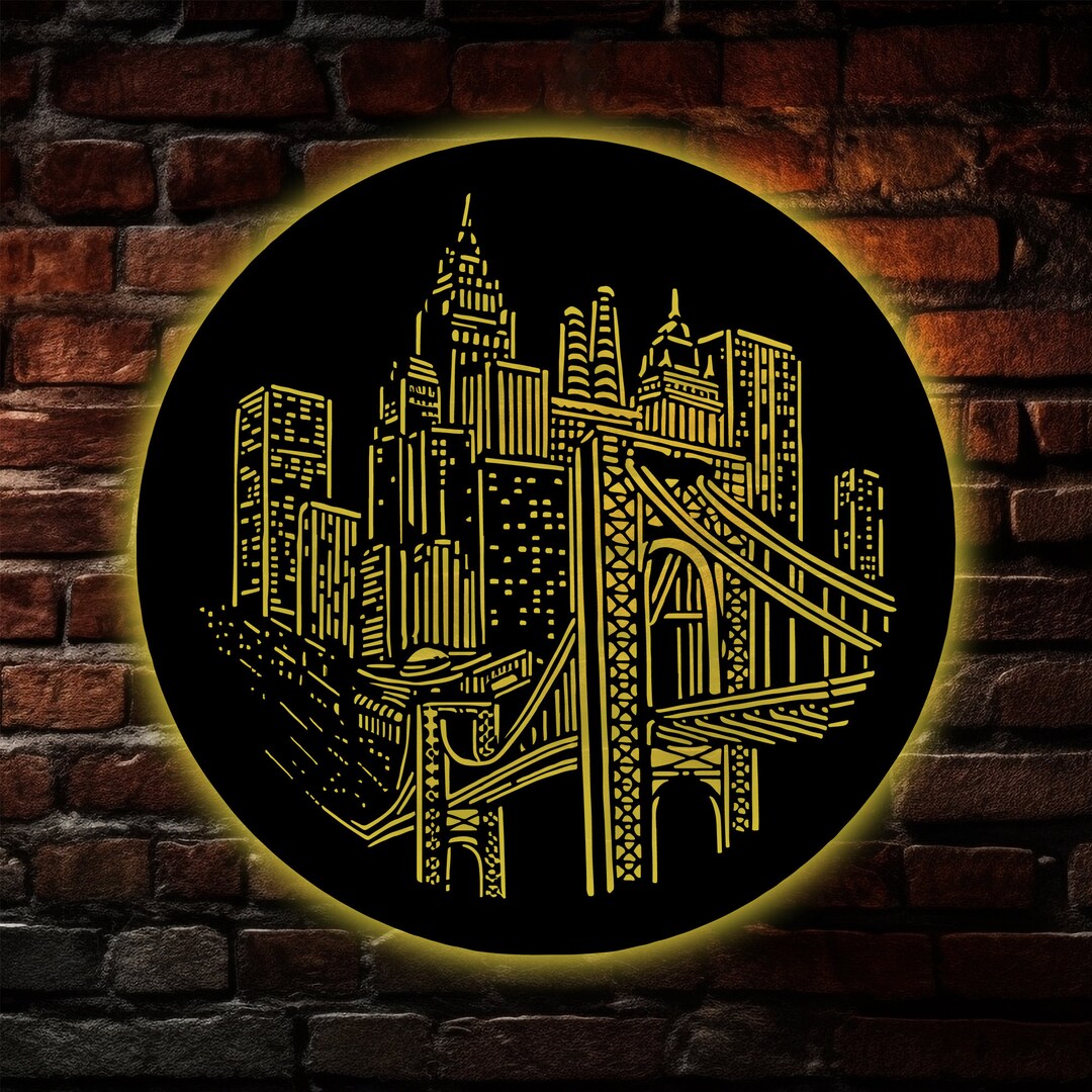 Modern City Metal Wall Art With LED Light, Skyline Wall Sign, Cityscape ...