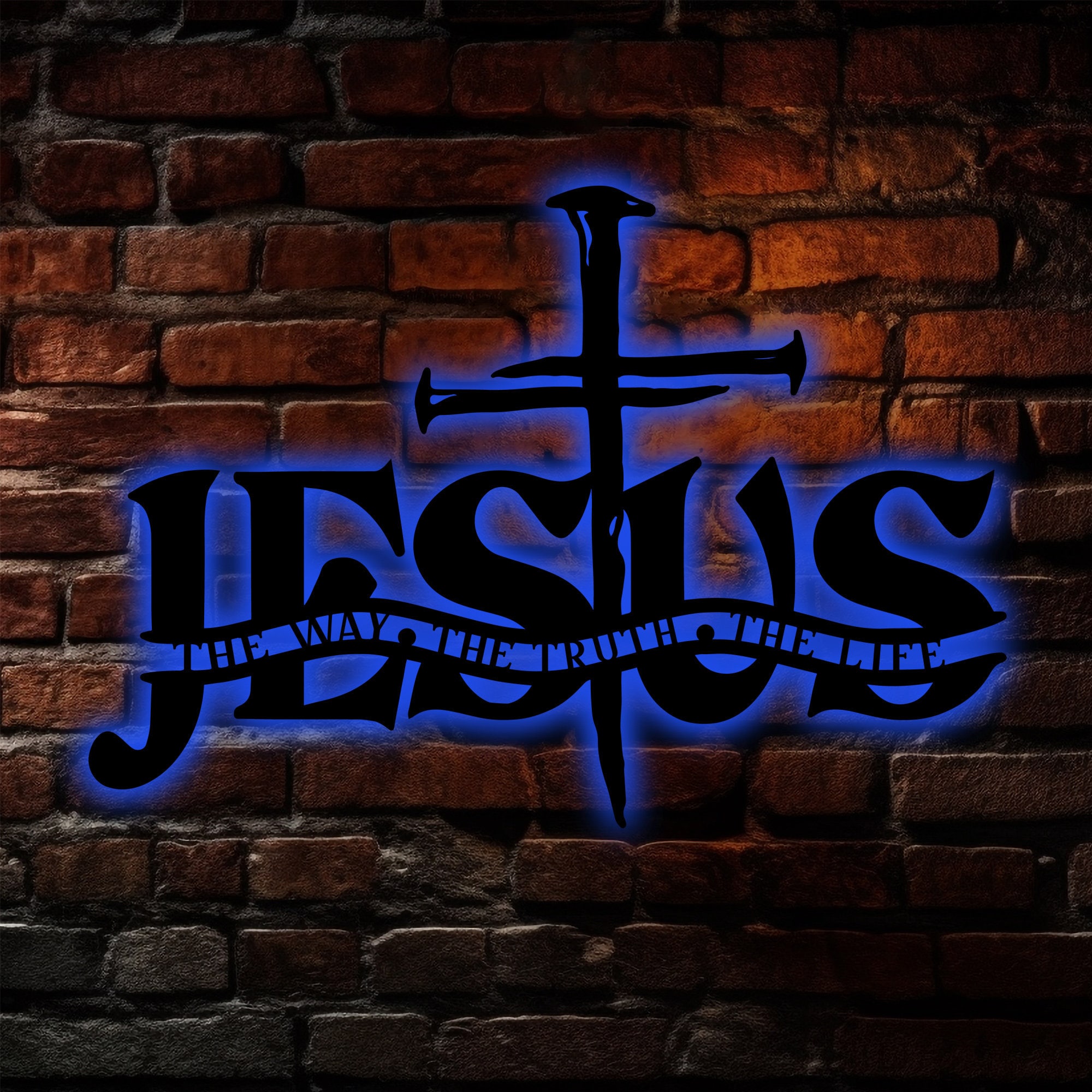 Jesus the Way the Truth the Life Metal Wall Art LED Light, Cross Jesus ...