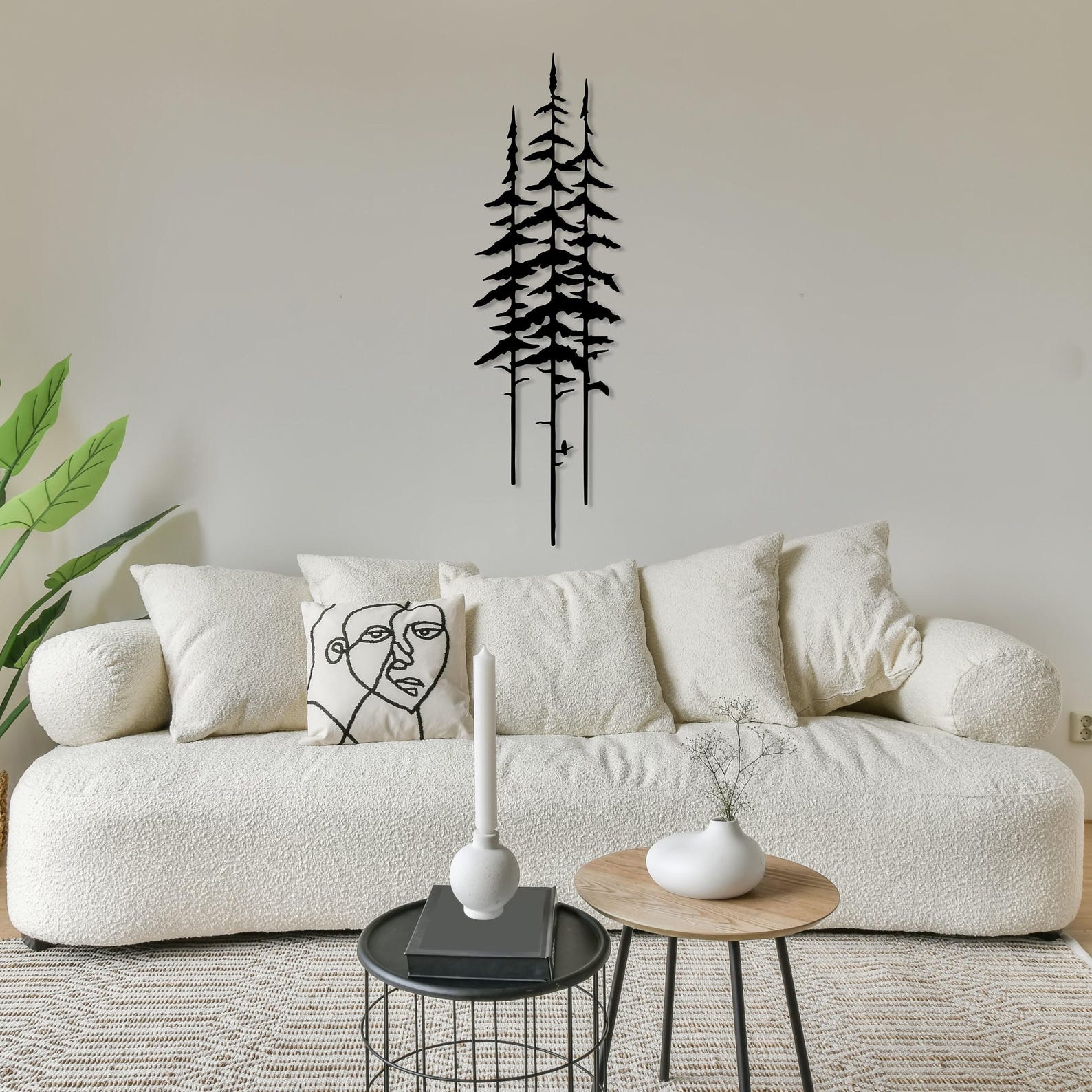 Wispy Pine Tree Metal Wall Art, Steel Pine Decor, Large Tree Decor ...