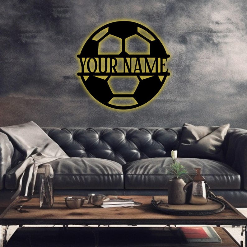 Custom Soccer Ball Metal Wall Sign LED Light, Personalized Football ...