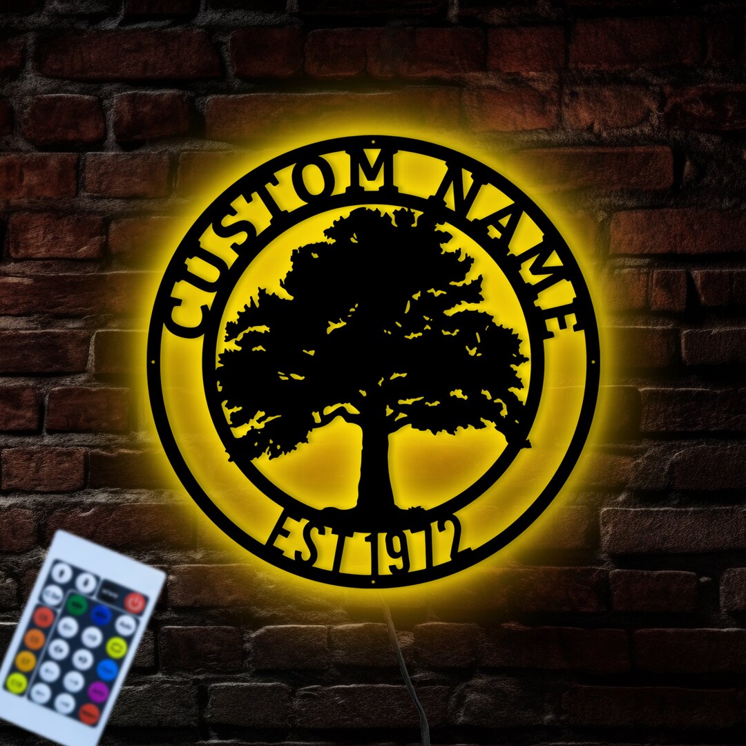 Custom Tree of Life Metal Wall Art LED Sign, Personalized Family Name ...