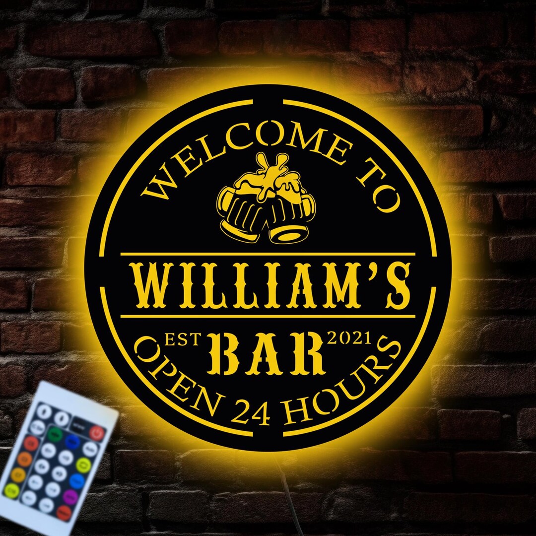 Personalized Bar LED Metal Sign, Light up Bar Sign, Home Pub LED Decor ...