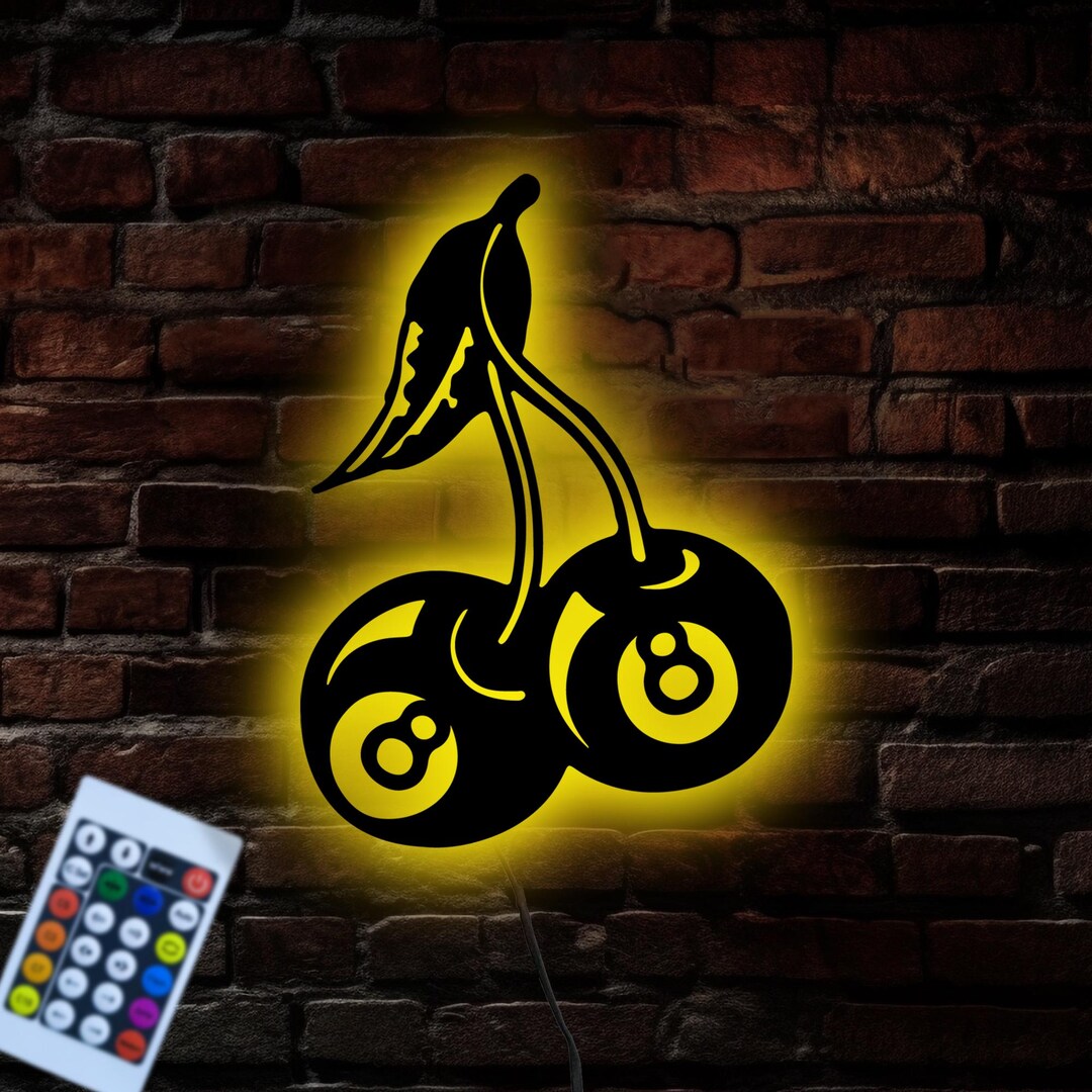 Cherry 8 Metal LED Sign, Trend Cherries Sign, Lucky LED Sign, Casino ...