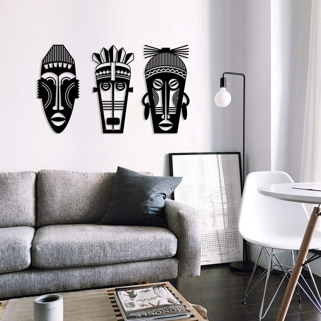3 Pieces African Mask Decor, African Metal Wall Decor, Tribal Signs ...