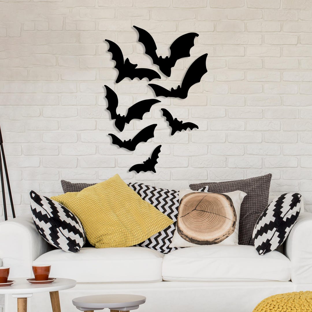 Steel Durable Bats Wall Decor Set of 7, Halloween Wall Ornaments ...