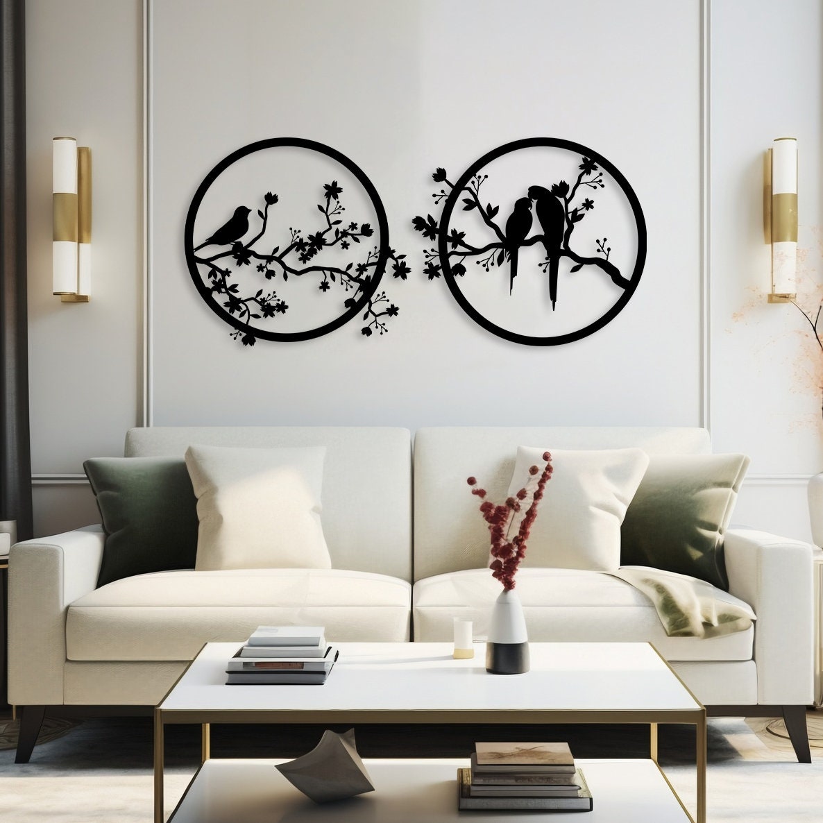 Birds Metal Wall Decors, 2 Pieces Birds Decor, Birds on Branch Metal ...