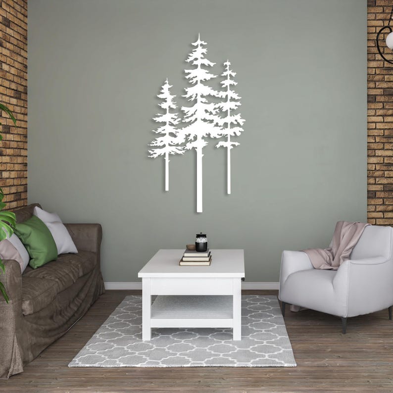 Pine Tree Metal Wall Art, Rustic Wispy Pine Wall Art, Nature-inspired ...