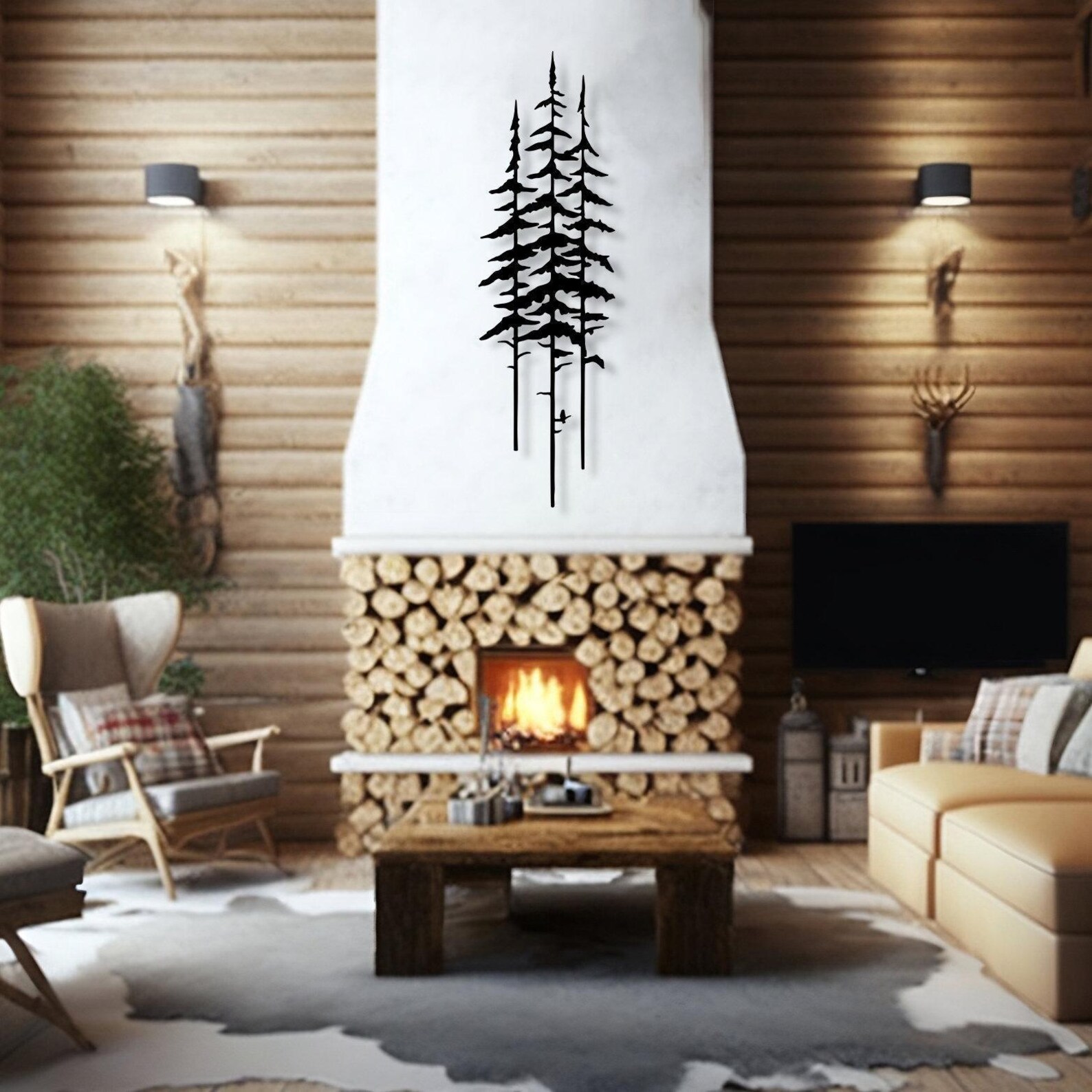 Wispy Pine Tree Metal Wall Art, Steel Pine Decor, Large Tree Decor ...