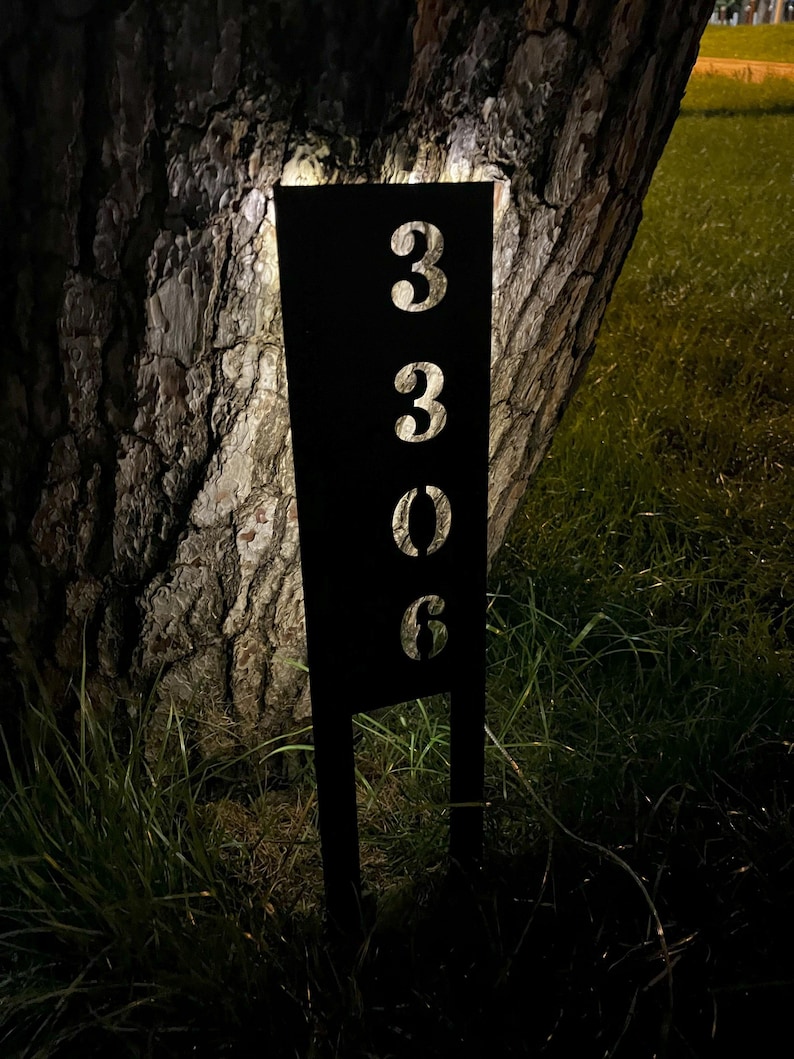 Solar Metal Address Numbers Sign for Yard, Lighted Vertical Modern ...