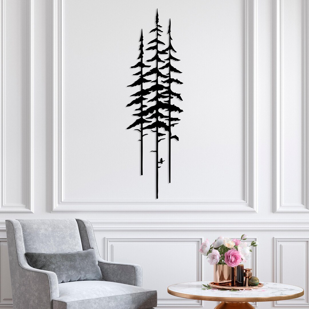 Wispy Pine Tree Metal Wall Art, Steel Pine Decor, Large Tree Decor ...