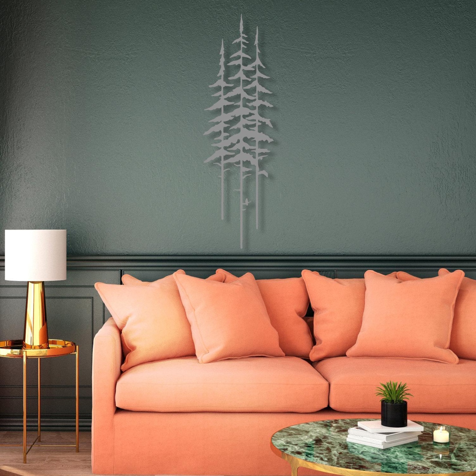 Wispy Pine Tree Metal Wall Art, Steel Pine Decor, Large Tree Decor ...