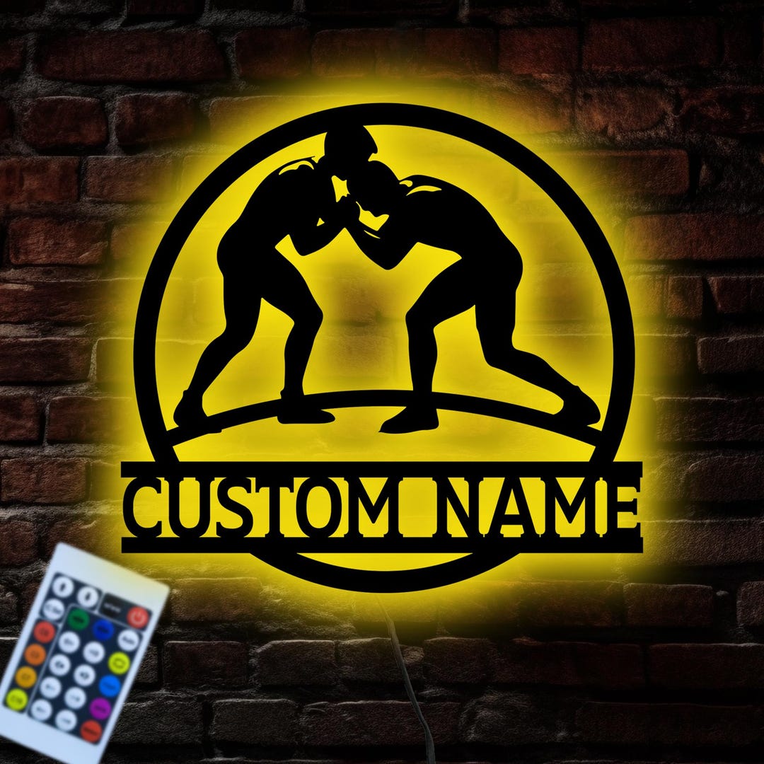 Personalized Wrestling Metal Sign LED Light, Custom Wrestling Decor ...